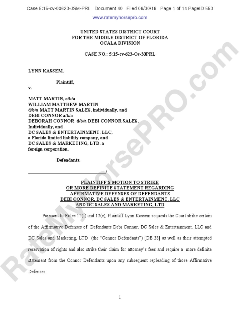 Motion to Strike Affirmative Defenses or More Definite Statement ...