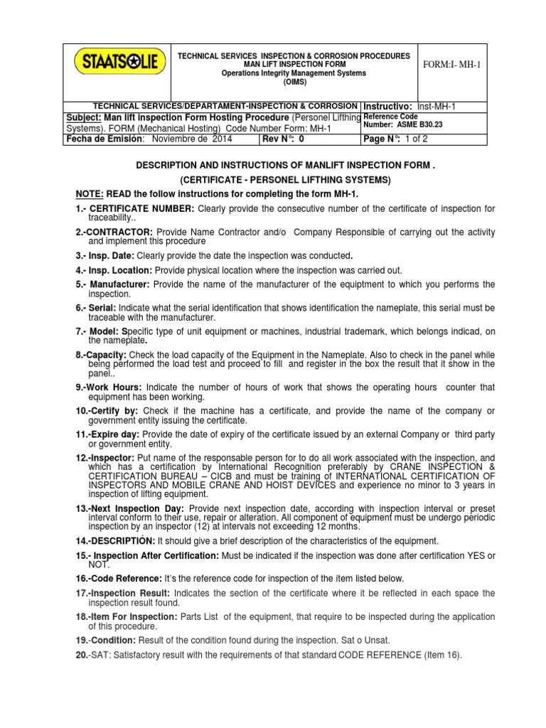 Manlift Inspection Review | PDF | Manufactured Goods