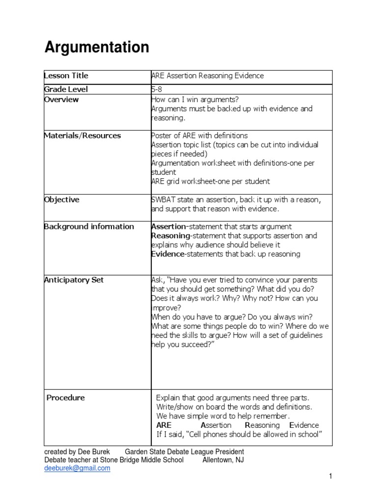 1 ARE Assertion Reasoning Evidence Lesson en-us | Reason | Argument