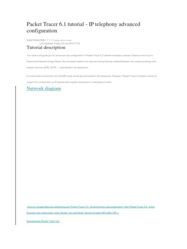 Packet Tracer 6.1 Tutorial - IP Telephony Advanced Configuration | PDF | Ip Address | Voice Over Ip
