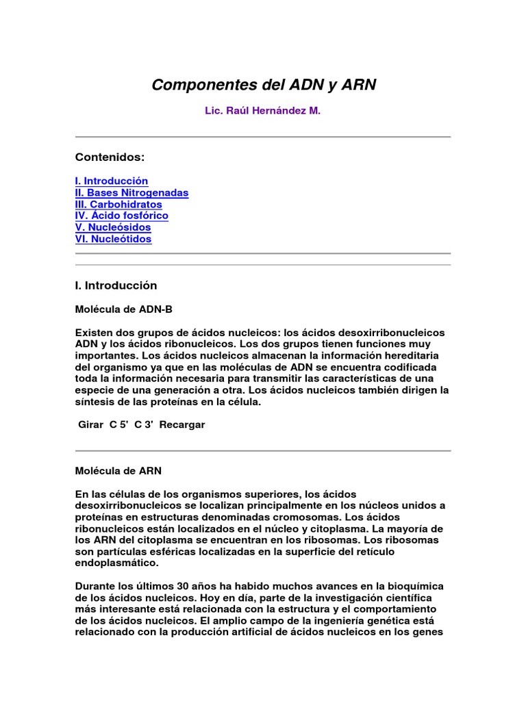 Componentes Del ADN y ARN | PDF | Adn | Ácidos nucleicos