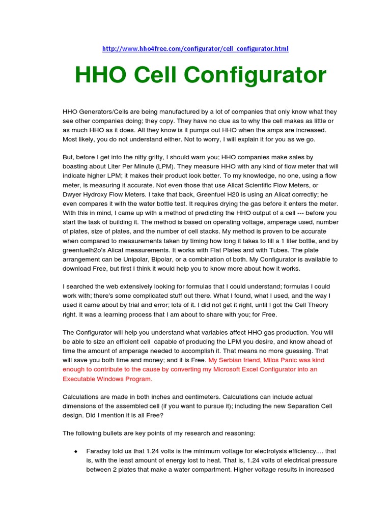 Hho Cell Configurator Pdf Series And Parallel Circuits Electric