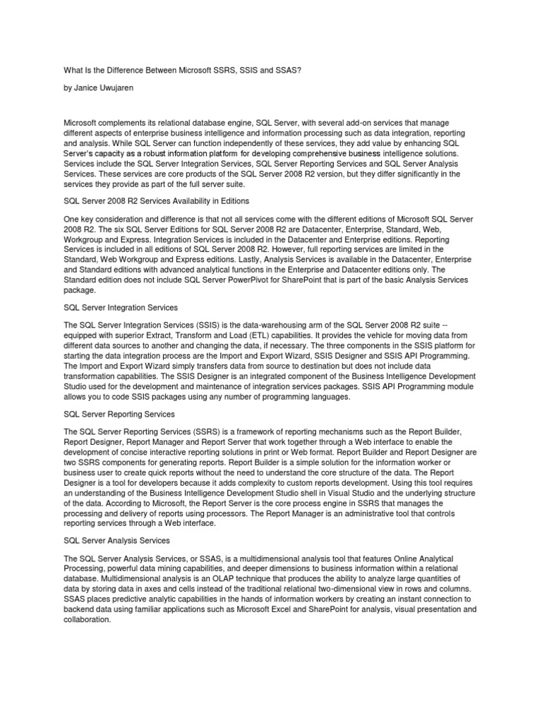 SSRS, SSIS and SSAS | PDF | Microsoft Sql Server | Sql