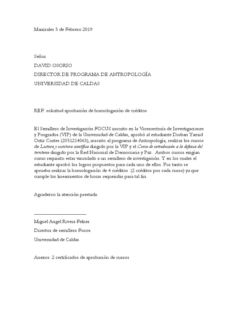 Carta Director Semillero Corregida | PDF