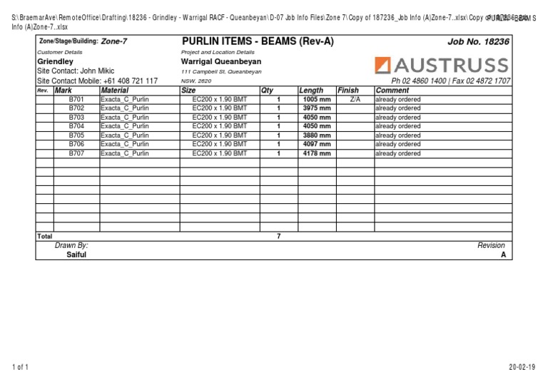 Purlin (A) Zone-7 PDF | PDF