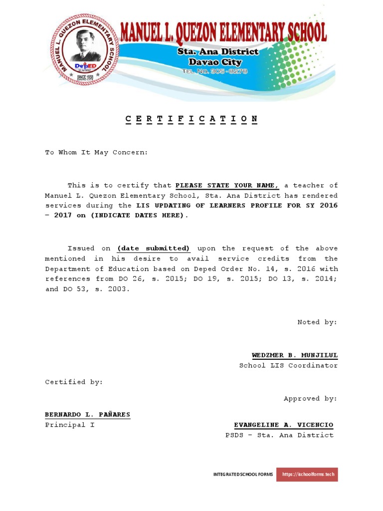 Sample Service Credit Letter For LIS | PDF