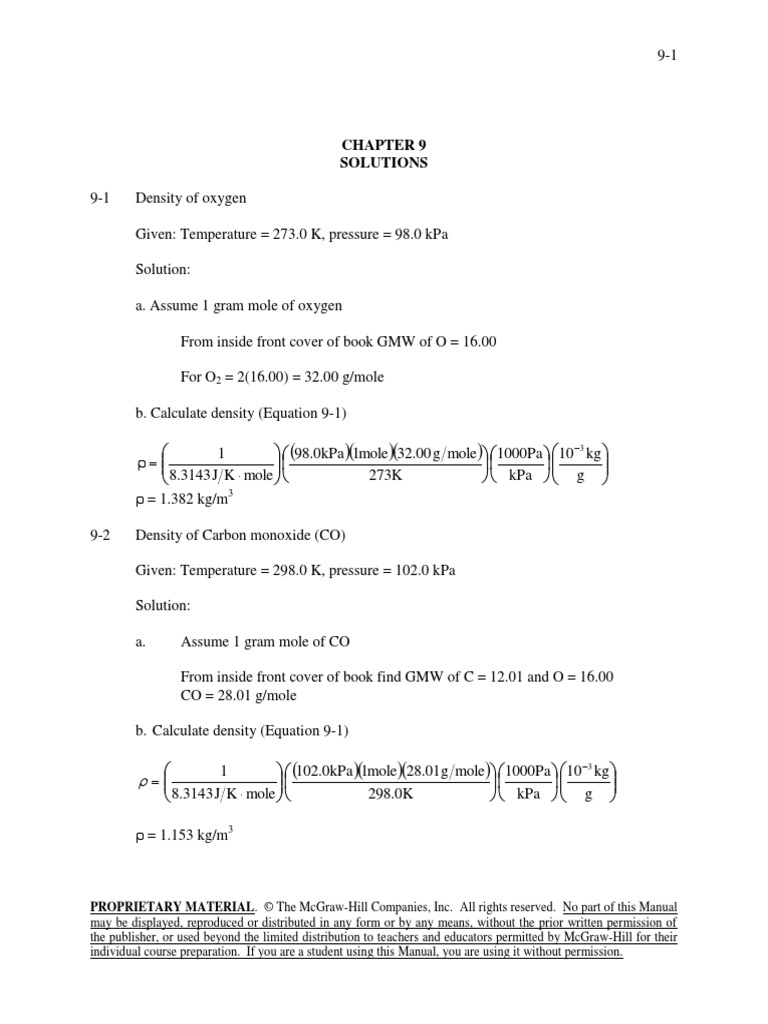 Chapter 9 Solutions | PDF | Mole (Unit) | Gases
