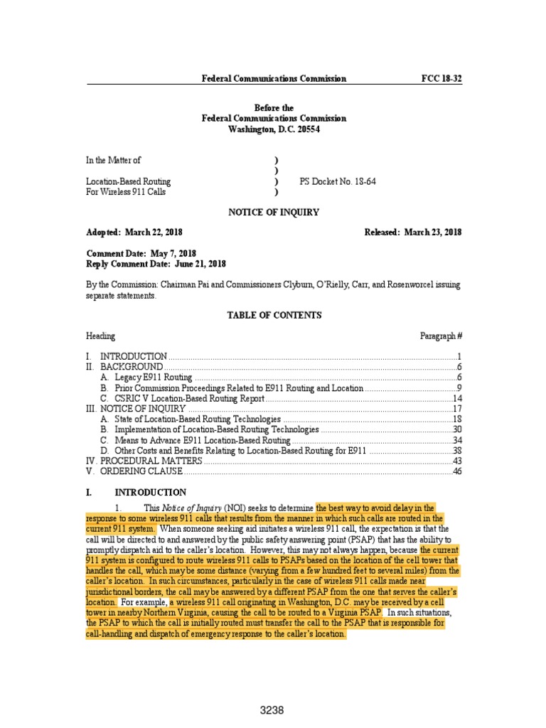 Federal Communications Commission 911 Documents | PDF | 9 1 1 | Voice ...