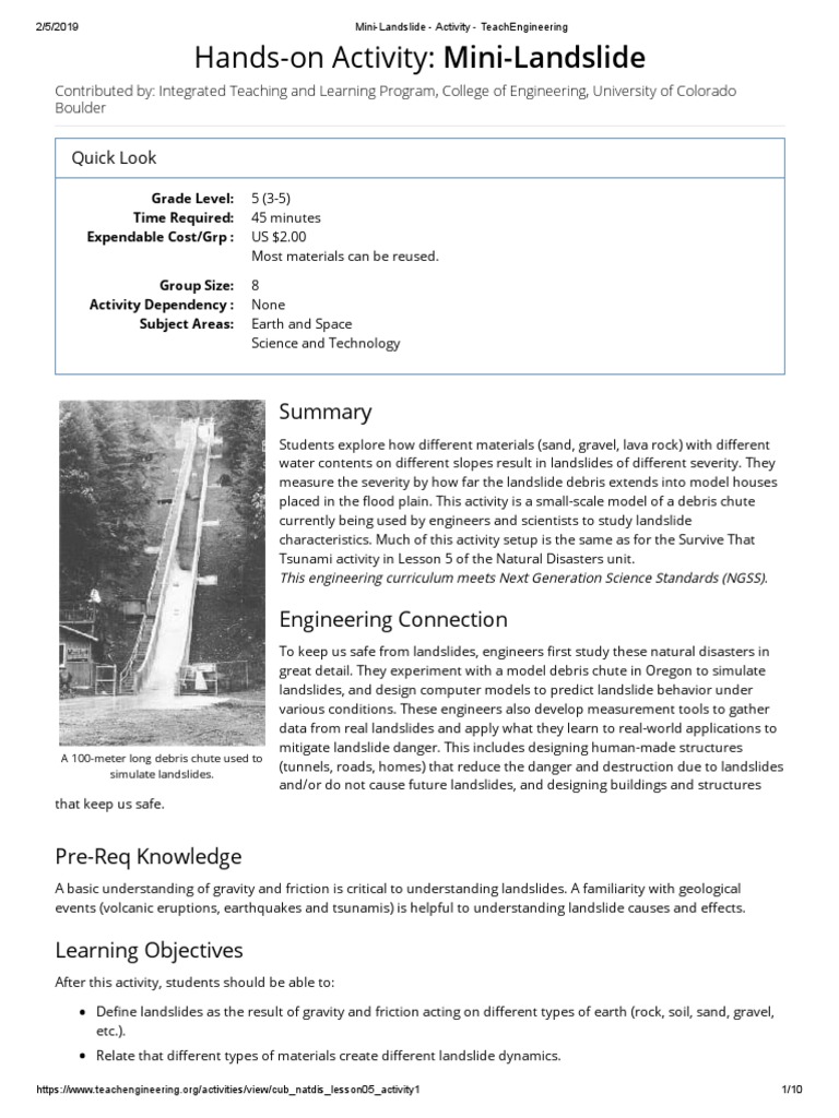 Mini-Landslide - Activity - TeachEngineering | Download Free PDF ...