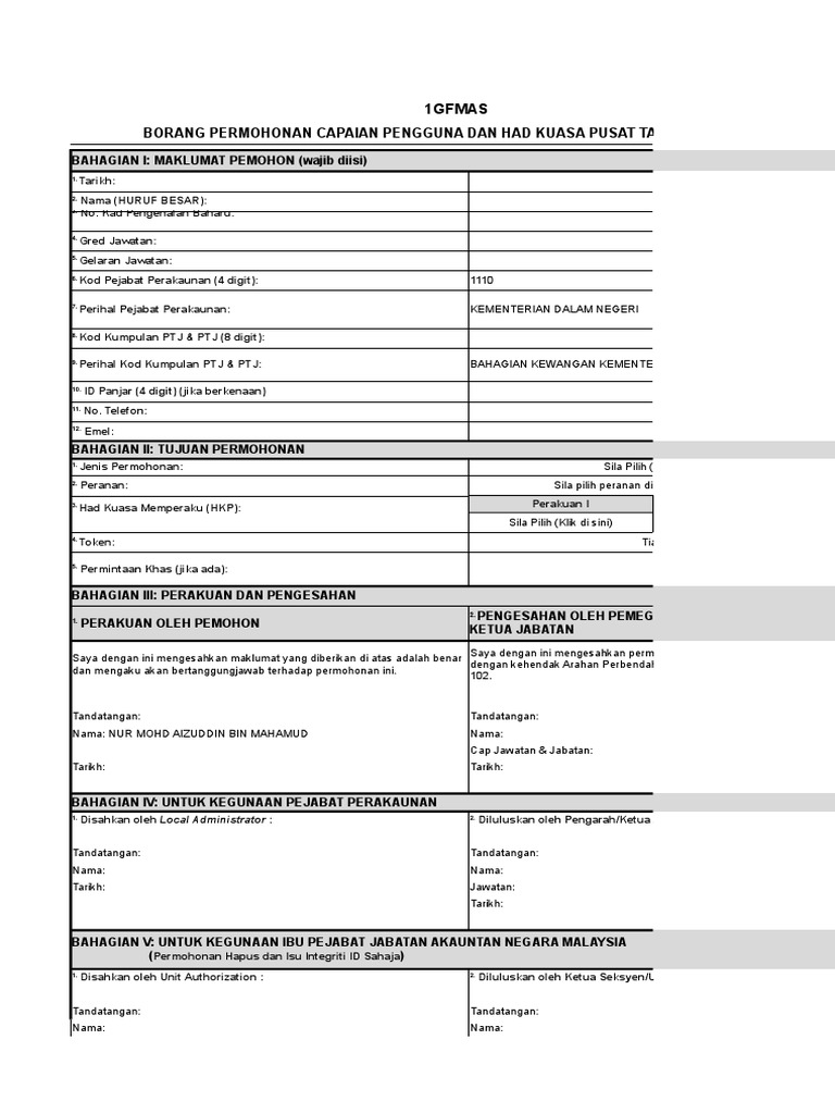 Borang Capaian 1gfmas | PDF
