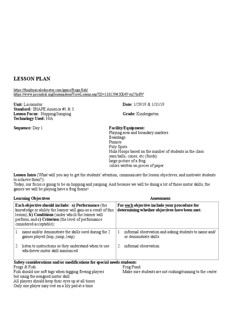 Hopping Jumping | PDF | Frog | Lesson Plan