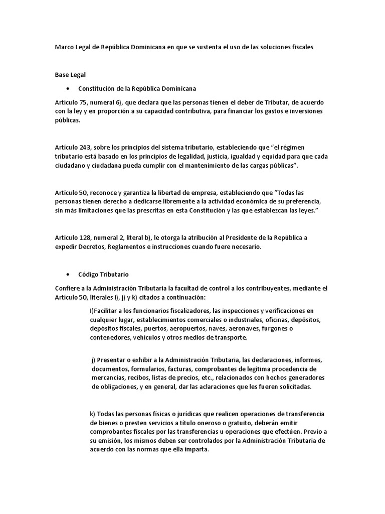 Marco Legal de República Dominicana en Que Se Sustenta El Uso de Las ...