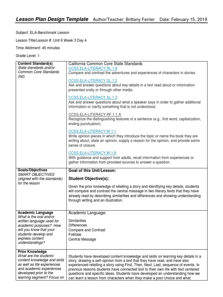 Benchmark Lesson Week 4 | PDF | Folklore | Teachers