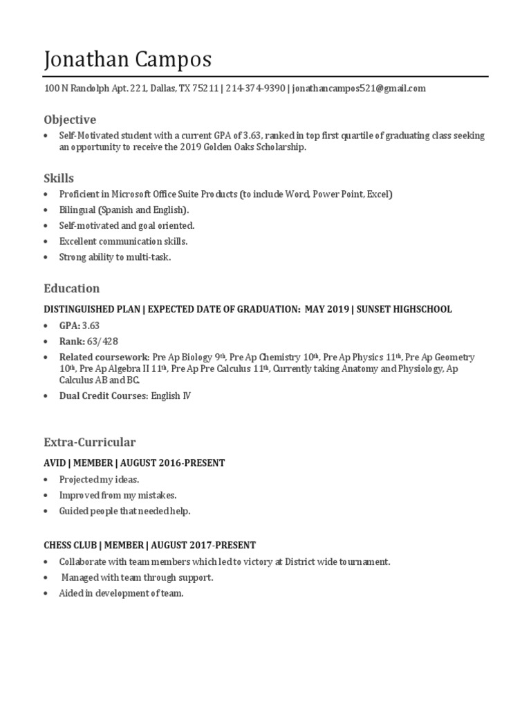 Jonathan Campos Resume | PDF | Wellness