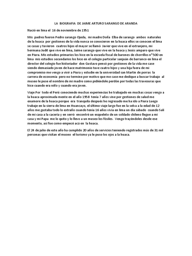 La Biografia de Jaime Arturo Sarango de Aranda | PDF | Arte | Novela ...