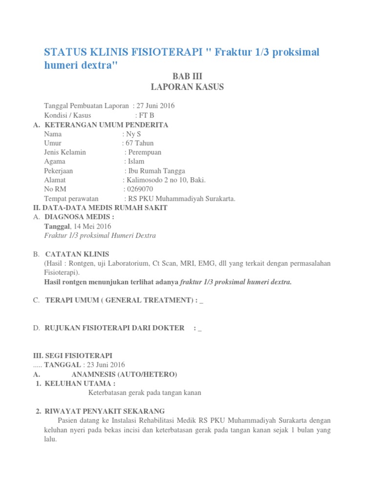 Status Klinis Fisioterapi Fraktur Hip | PDF