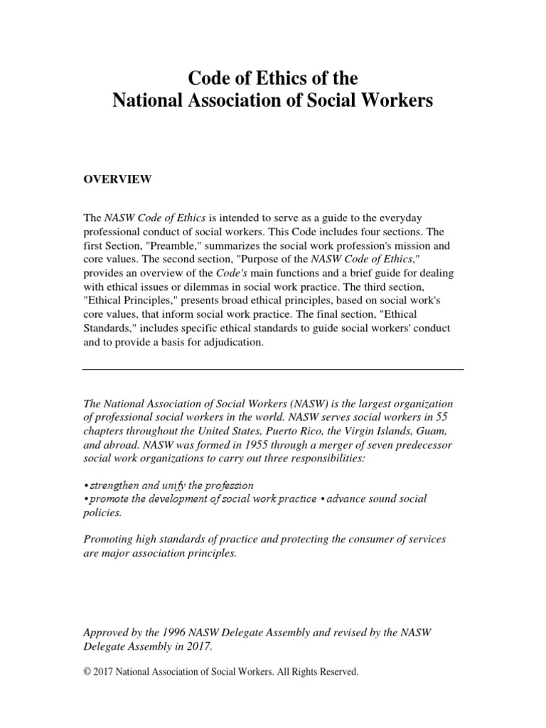 NASW Code of Ethics Overview | PDF | Confidentiality | Social Work