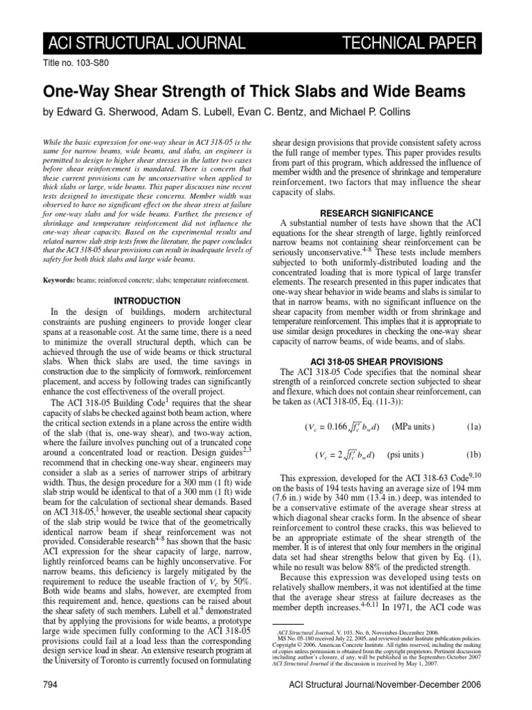 One-Way Shear Strength of Thick Slabs and Wide Beams | Download Free ...