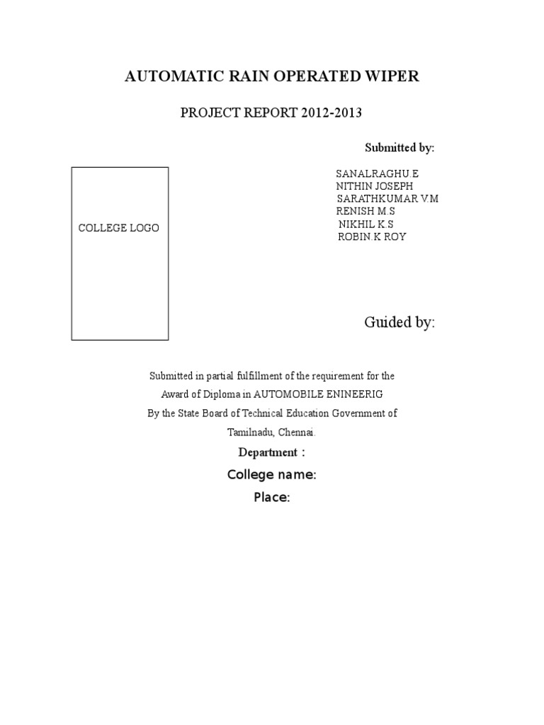 Automatic Rain Operated Wiper | Download Free PDF | Rechargeable ...