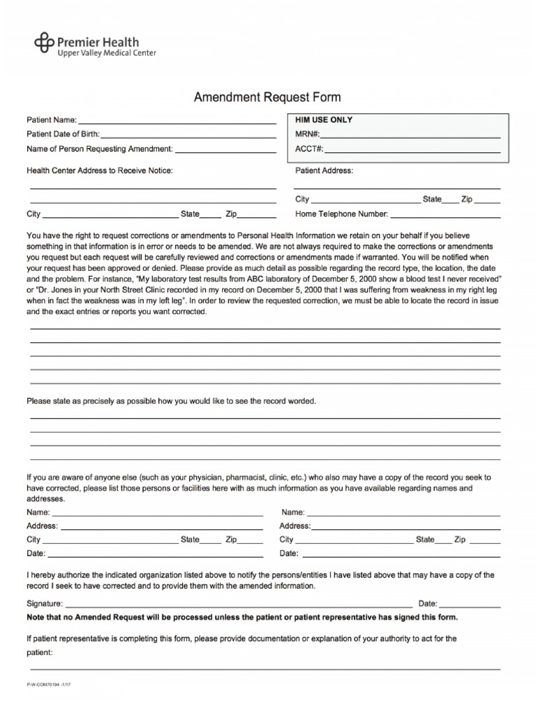 UVMC-Amendment Request Form | Download Free PDF | Patient | Health Sciences