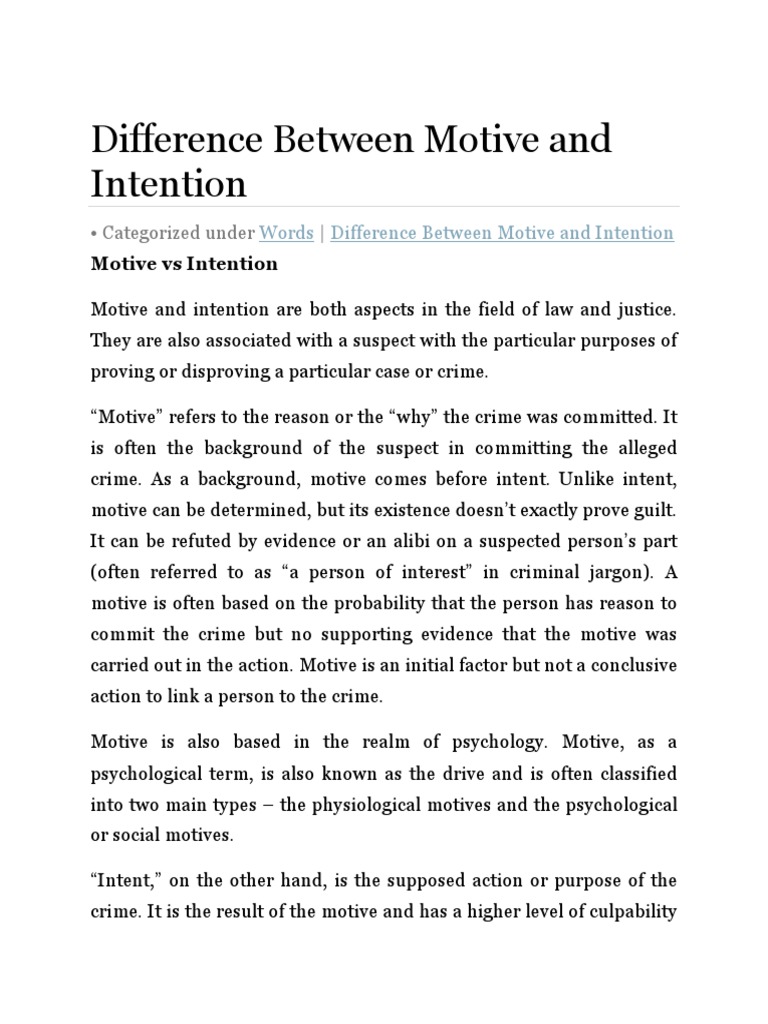 Difference Between Motive and Intention | Intention (Criminal Law ...