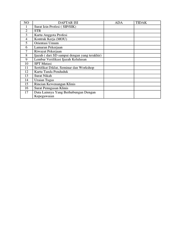 Lembar Ceklis Dokumen | PDF
