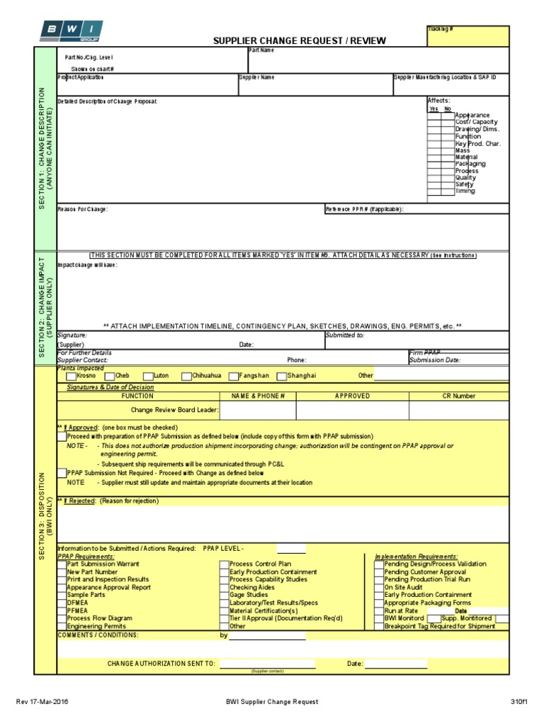 Supplier Change Request Form 8 DB 34 B 1 Ba | PDF | Business