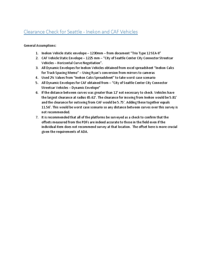 Seattle Streetcar Clearance Check Report | PDF | Tram | Tram Transport