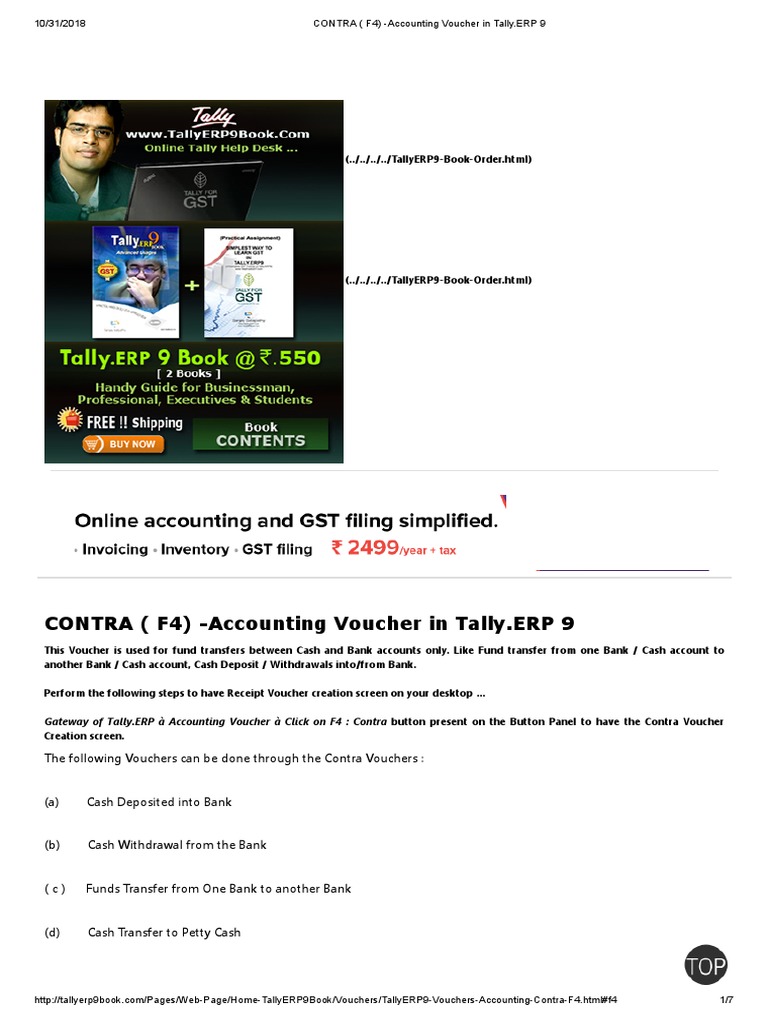 CONTRA (F4) - Accounting Voucher in Tally - ERP 9 | PDF | Websites ...