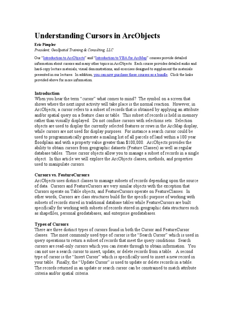 Understanding Cursors in Arc Objects | PDF | Method (Computer Programming) | Class (Computer ...