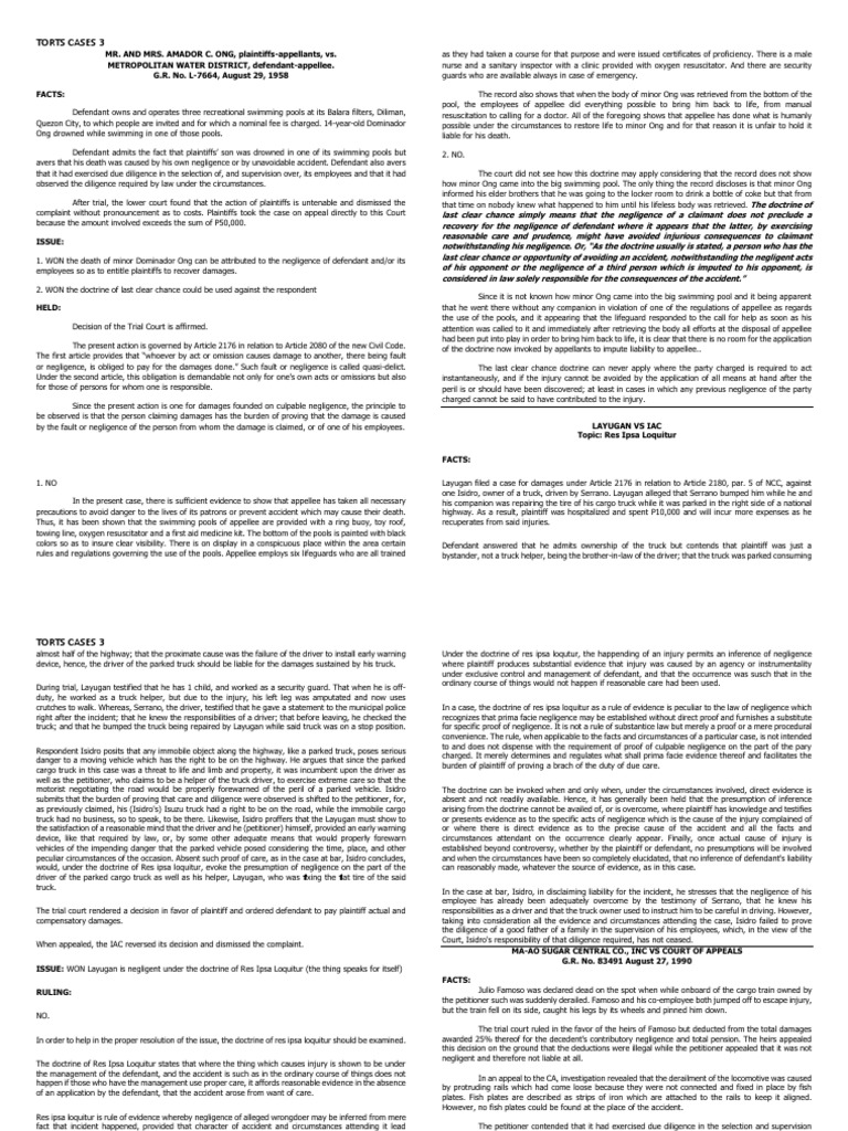 Torts Case Analysis: Ong vs. MWSS | PDF | Negligence | Common Law