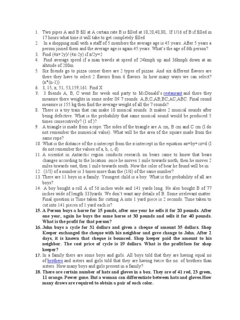 Math Problems and Puzzles Compilation | PDF | Sports & Recreation