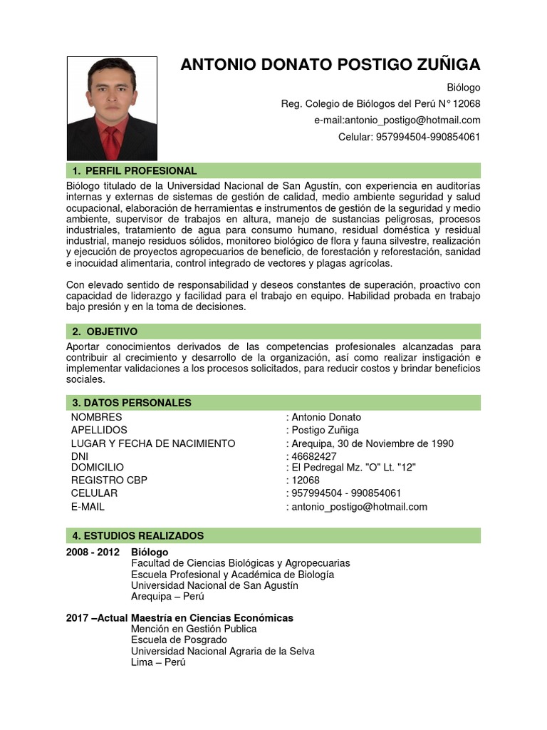 Curriculum Vitae de Antonio Postigo | PDF | Residuos | Biología