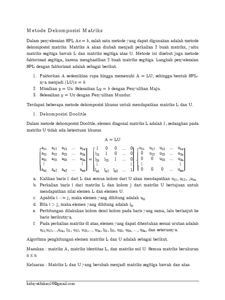 Metode Dekomposisi Matriks PDF | PDF
