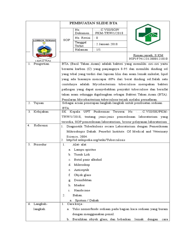Prosedur Pembuatan Slide BTA | PDF | Kesehatan Holistik | Sains ...