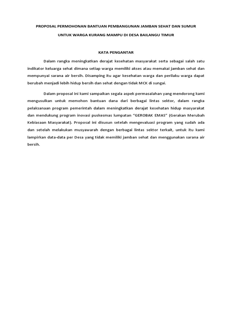 Proposal Jamban Sehat Dan Sumur | PDF