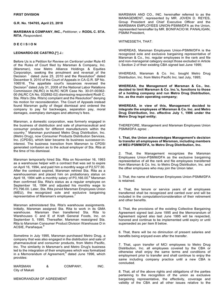 Labor Cases Security of Tenure and Kinds of Employment | PDF | Burden ...