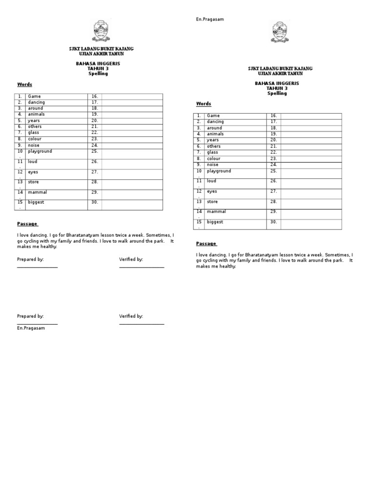 Spelling YEAR 3 aKHIR | PDF | Leisure