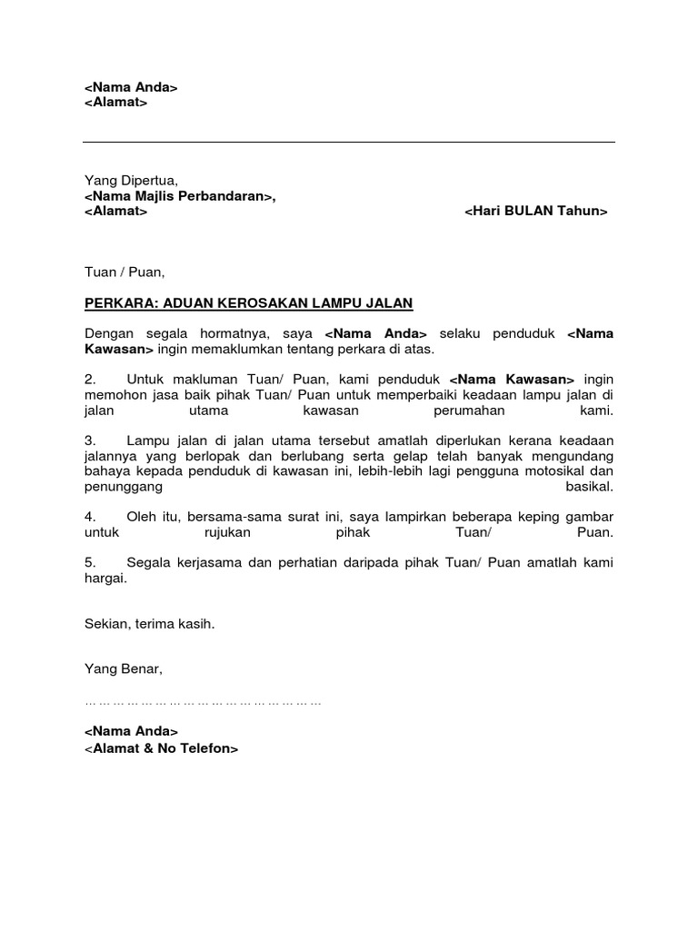 Surat Rasmi Aduan Kerosakan | PDF