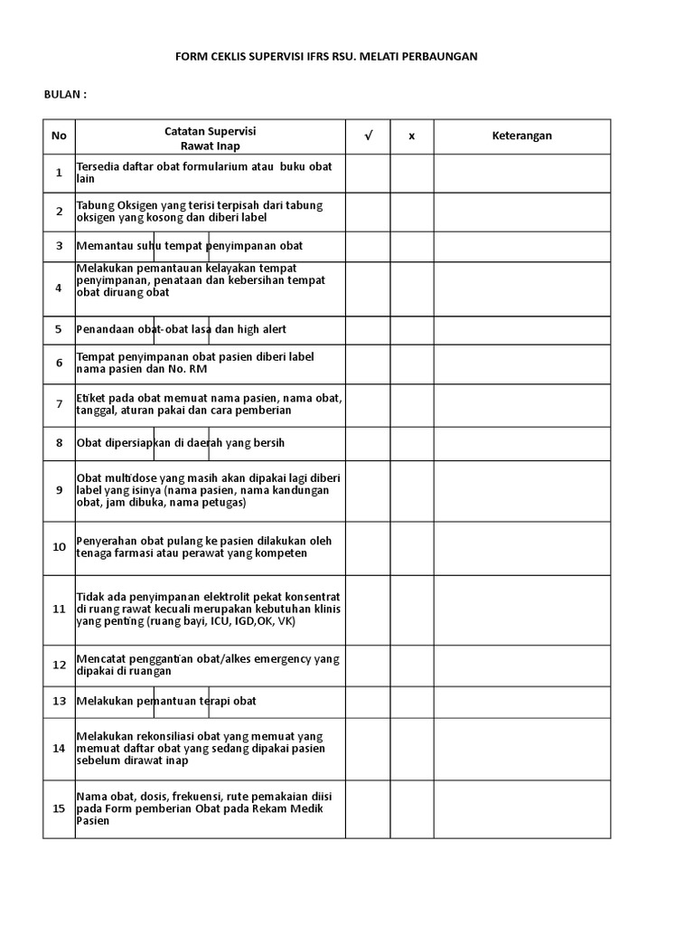 Form Ceklis Supervisi | PDF