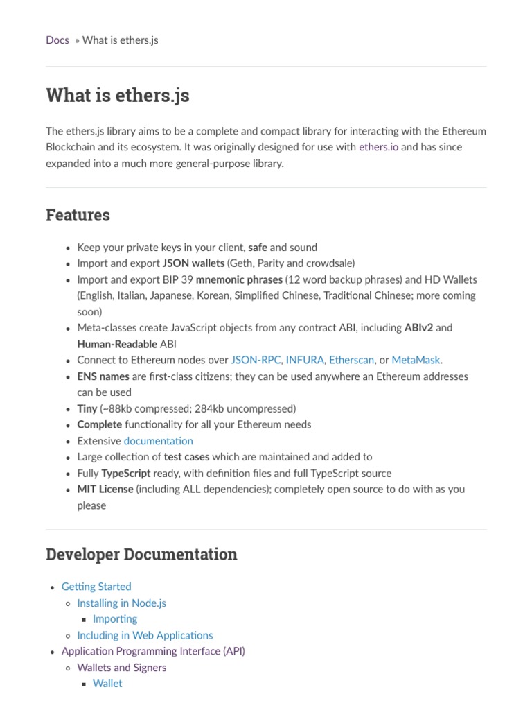Ethers Io Docs Pdf Application Programming Interface Software Development