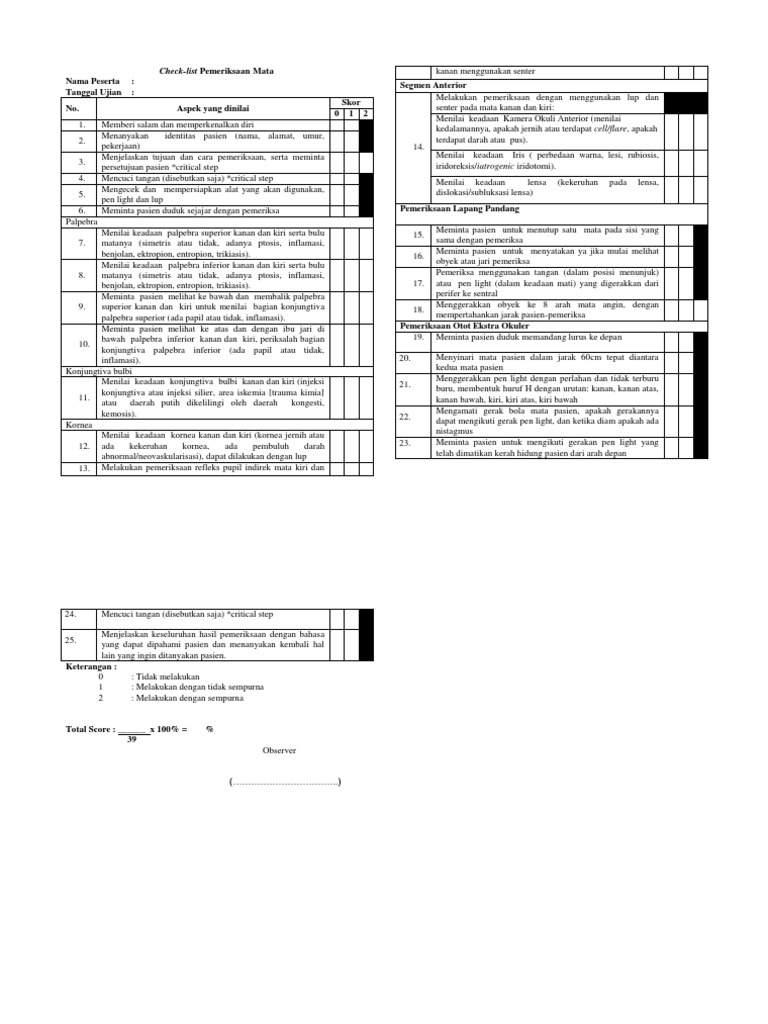 Checklist Pemeriksaan Mata | PDF