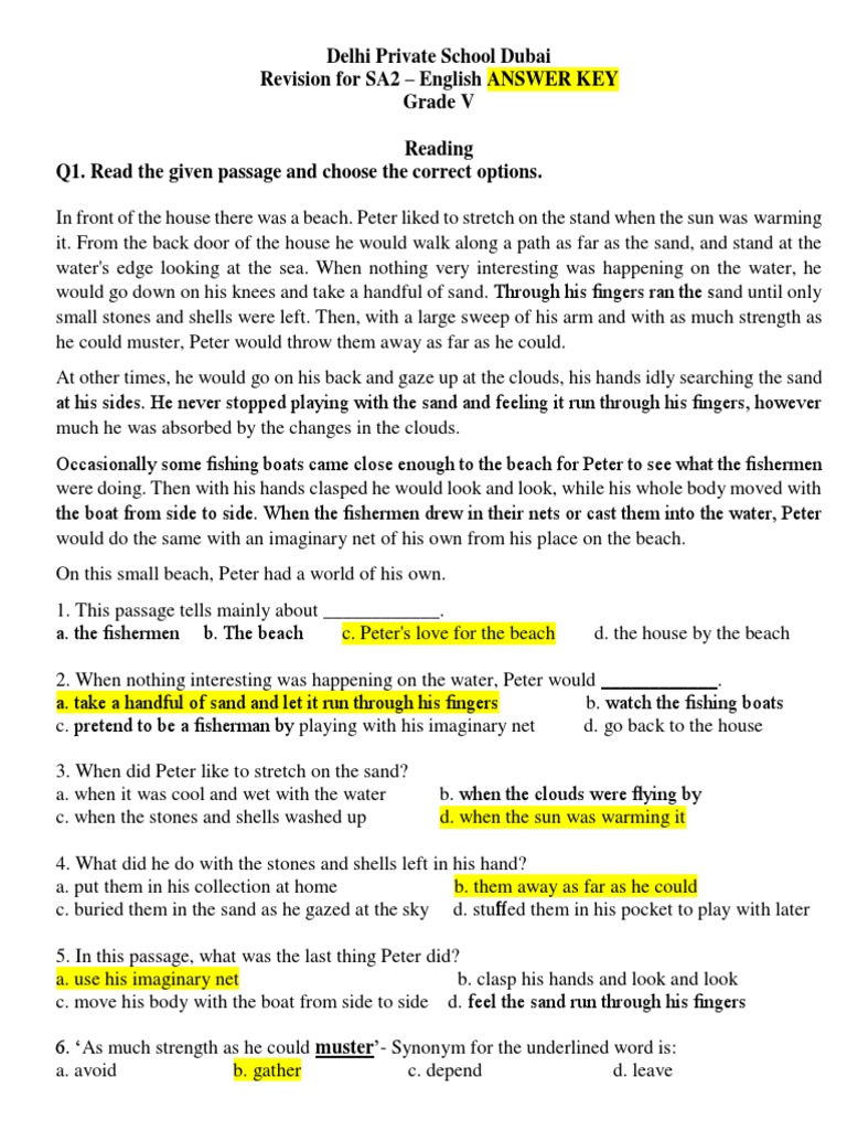 Gr5 English SA2 Revision Worksheet Answer Key | PDF | Sail | Poetry