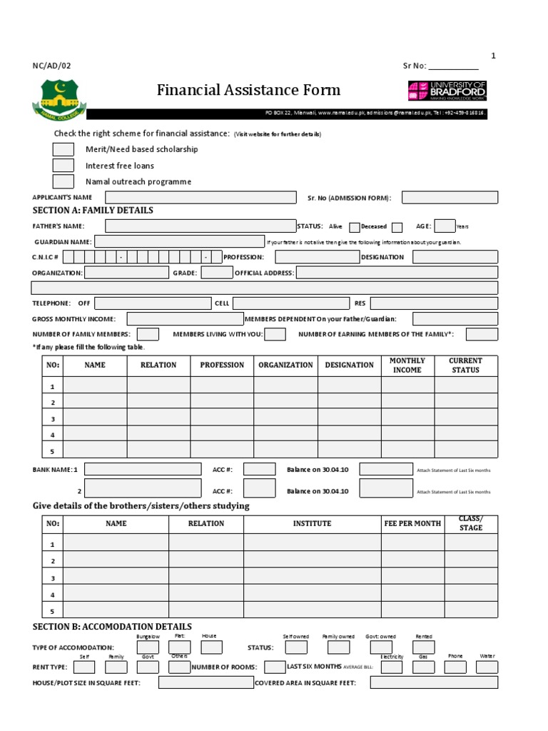 Financial Assistance Form | PDF | Economies | Business