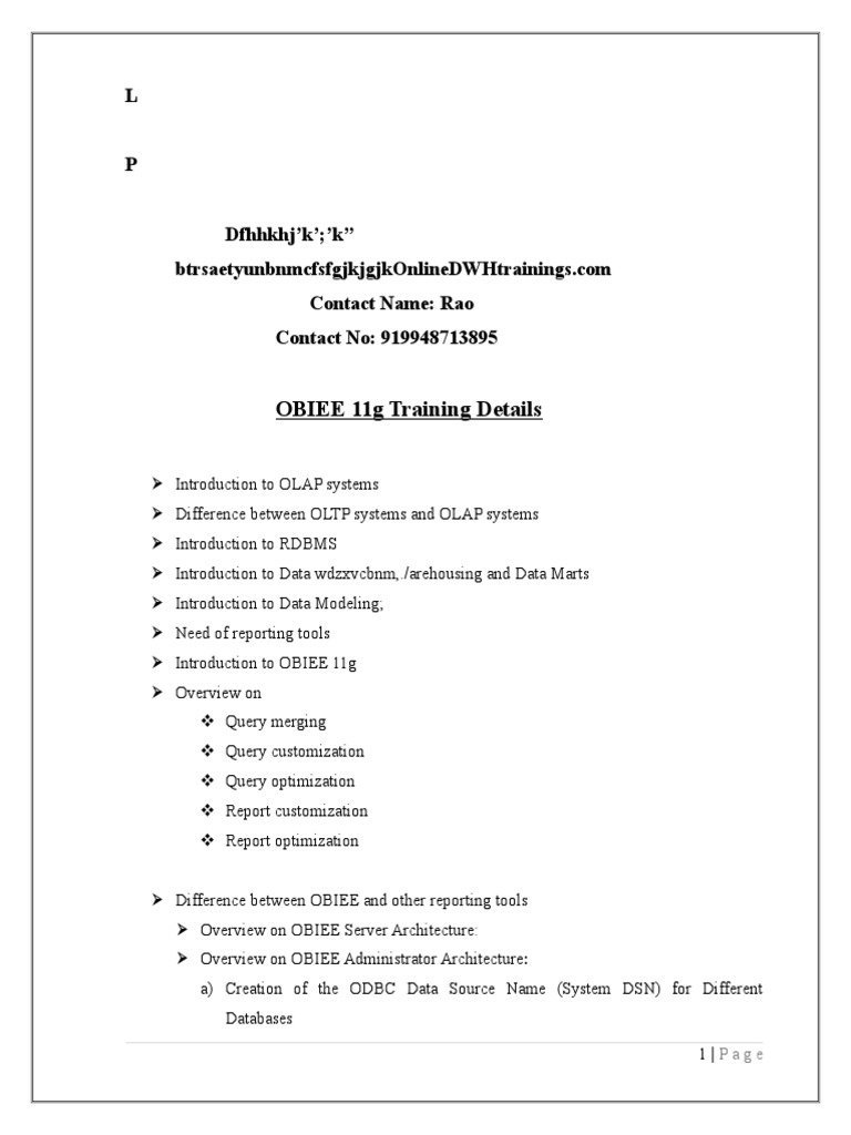 OBIEE 11g Training Details | PDF | Databases | Oracle Database
