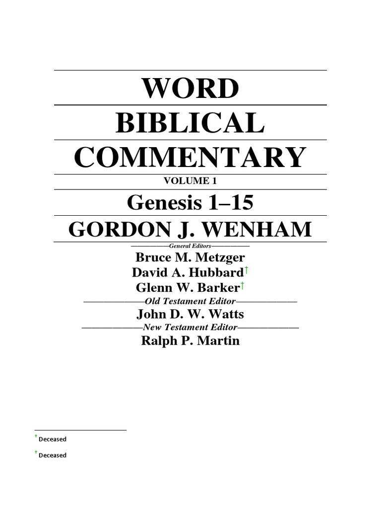 WORD BIBLICAL COMMENTARY - VOLUME 1 Genesis 1-15 PDF | PDF | Gênesis ...