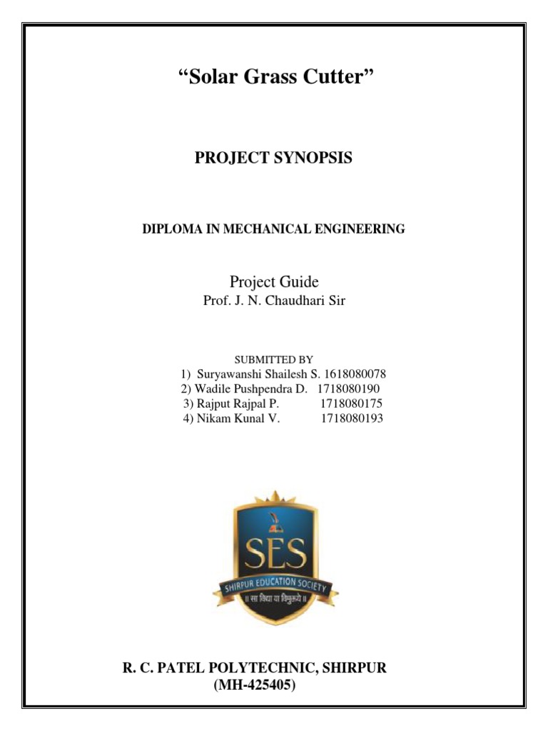 "Solar Grass Cutter": Project Synopsis | PDF | Light Emitting Diode | Diode
