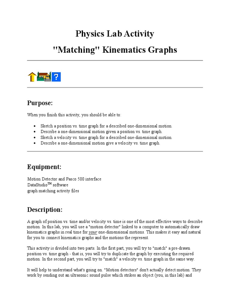 Physics Lab Activity "Matching" Kinematics Graphs: Purpose | PDF ...