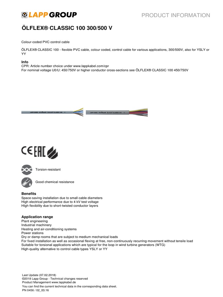Lapp - Pro100890en - Cabluri Olflex Classic 100 - 3g1,5-25g1,5 | PDF ...
