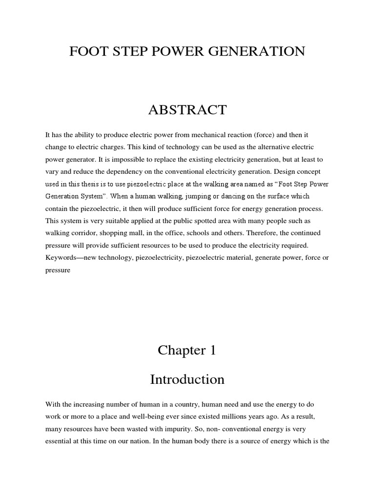 Foot Step Power Generation | PDF | Rechargeable Battery | Piezoelectricity